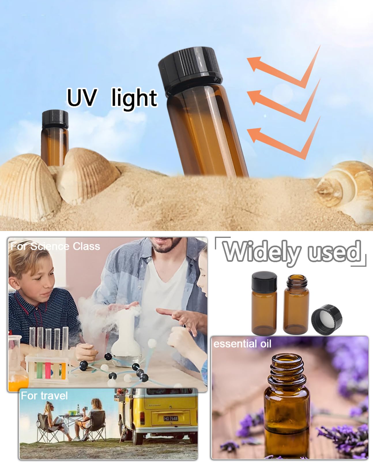 Liquid Sample Glass Bottles Vials Screwcap Brown Lab Collection Container Capacity 5 ml (0.17 Oz) Pack of 10