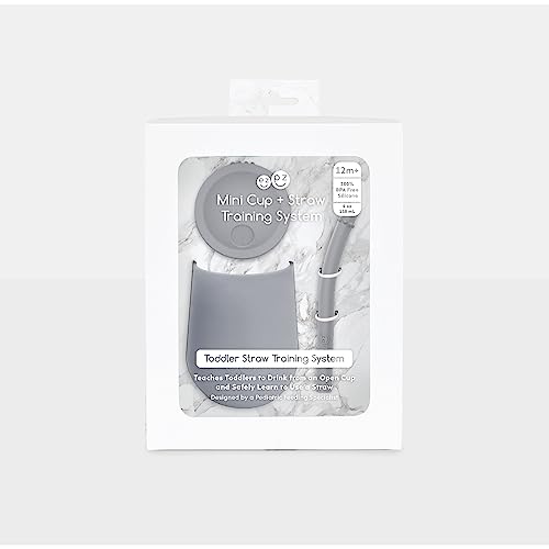 ez pz Mini Cup + Straw Training System - 100% Silicone Training Cup for Infants + Toddlers - Designed by a Pediatric Feeding Specialist - 9 Months+ (Gray)
