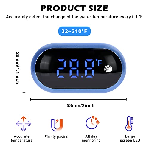 Aquarium Thermometer Digital - Fish Tank Thermometer, LED Fish Tank Thermometer with Touch Screen, Digital Fish Tank Thermometer with High Precision Sensor for Glass Containers, Turtle Tank, Aquariums