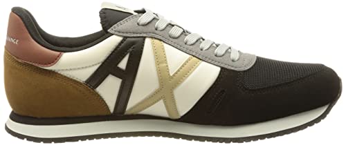 A|X Armani Exchange Men's Leather Logo Low Top Sneaker, Whit+Blk+Tabacco, 8M US