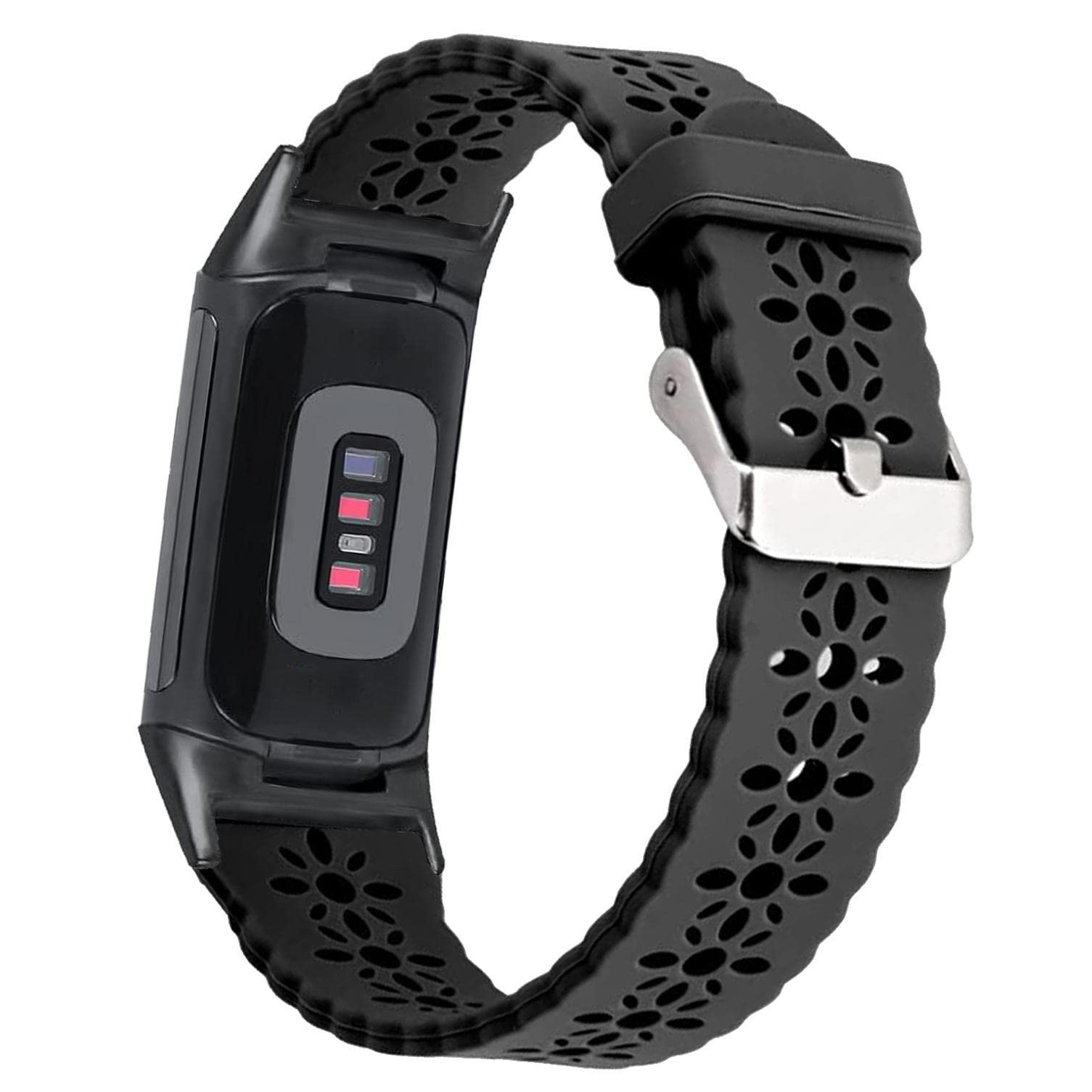 Abanen Silicone Band for Fitbit Charge 6 / Charge 5, Soft Silicone Sport Hollowed-out Slim Women Wrist Strap Compatible with Fitbit Charge 5 (Black)