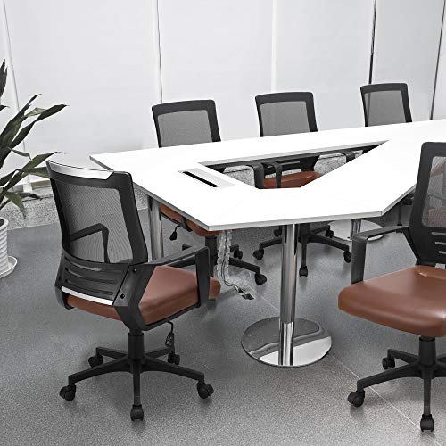 Yaheetech Ergonomic Home Office Chair Leather and Mesh Combine Desk Chair Rolling Swivel Adjustable Mesh Chair with Lumbar Support and Armrests for Office and Home, Brown
