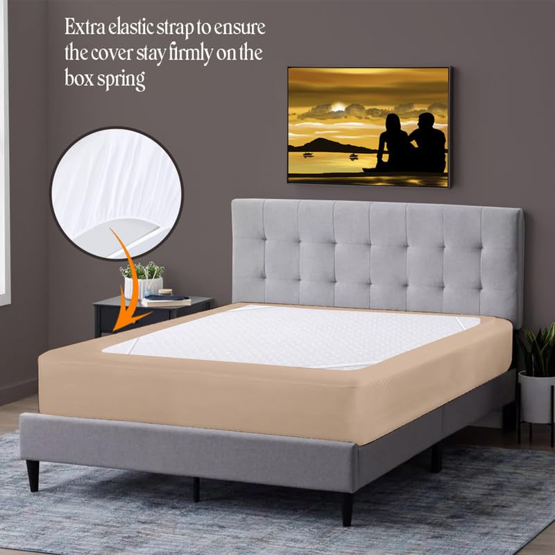 Absolute Mattress Box Spring Cover Full XL Size Fits Upto 18" Inch Deep All Around Elastic for Snug Fit Your Mattress Polyester Fabric Thick Box Spring, Taupe