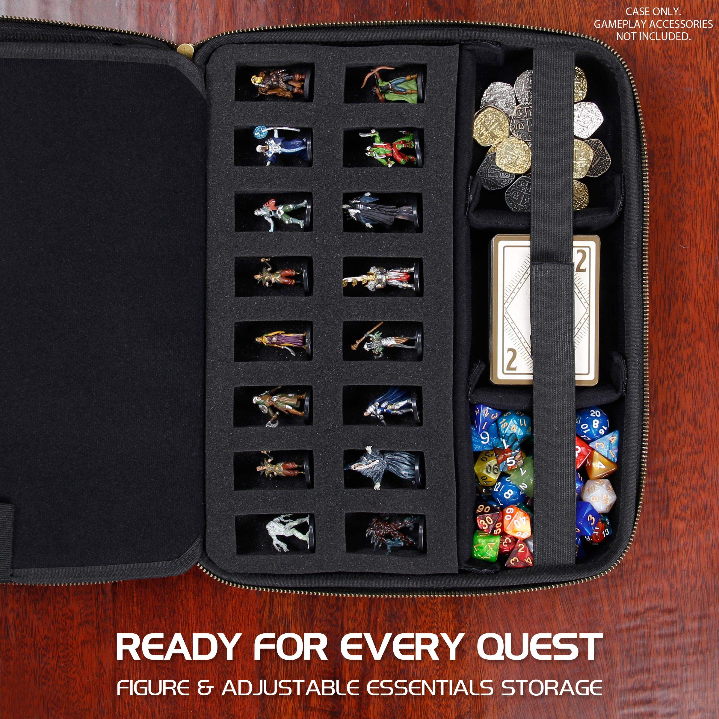 ENHANCE RPG Organizer Case - DND Binder with Built-in Character Sheet Holder and Erasable Scribe Panel, Dice Rolling Area, Removable Pen Pouch, Miniature Foam Tray, Wrist Strap, and More (Black)