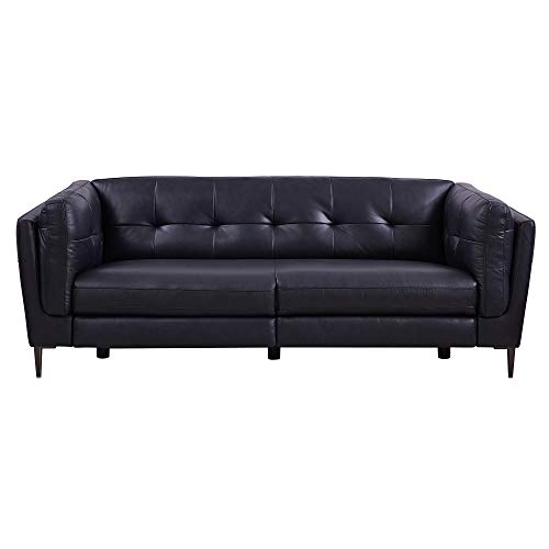 Armen Living Primrose Contemporary Top Grain Leather Power Recliner Living Room Sofa, Navy