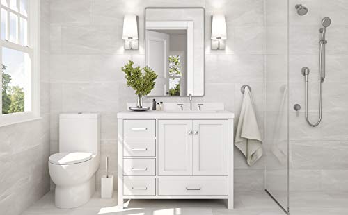 ARIEL 37" White Bathroom Vanity with 1.5" Edge Pure White Quartz Countertop & Backsplash, Right Rectangular Sink, 2 Soft Closing Doors, 5 Full Extension Dovetail Drawers, Brushed Nickel