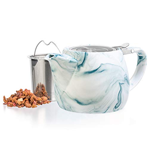Tealyra - Marble Porcelain Teapot Turquoise - 22-ounce (2-3 cups) - Unique Design - Extra-Fine Infuser and Stainless Steel Lid - Infuse Loose Leaf Tea or Bags - 650ml