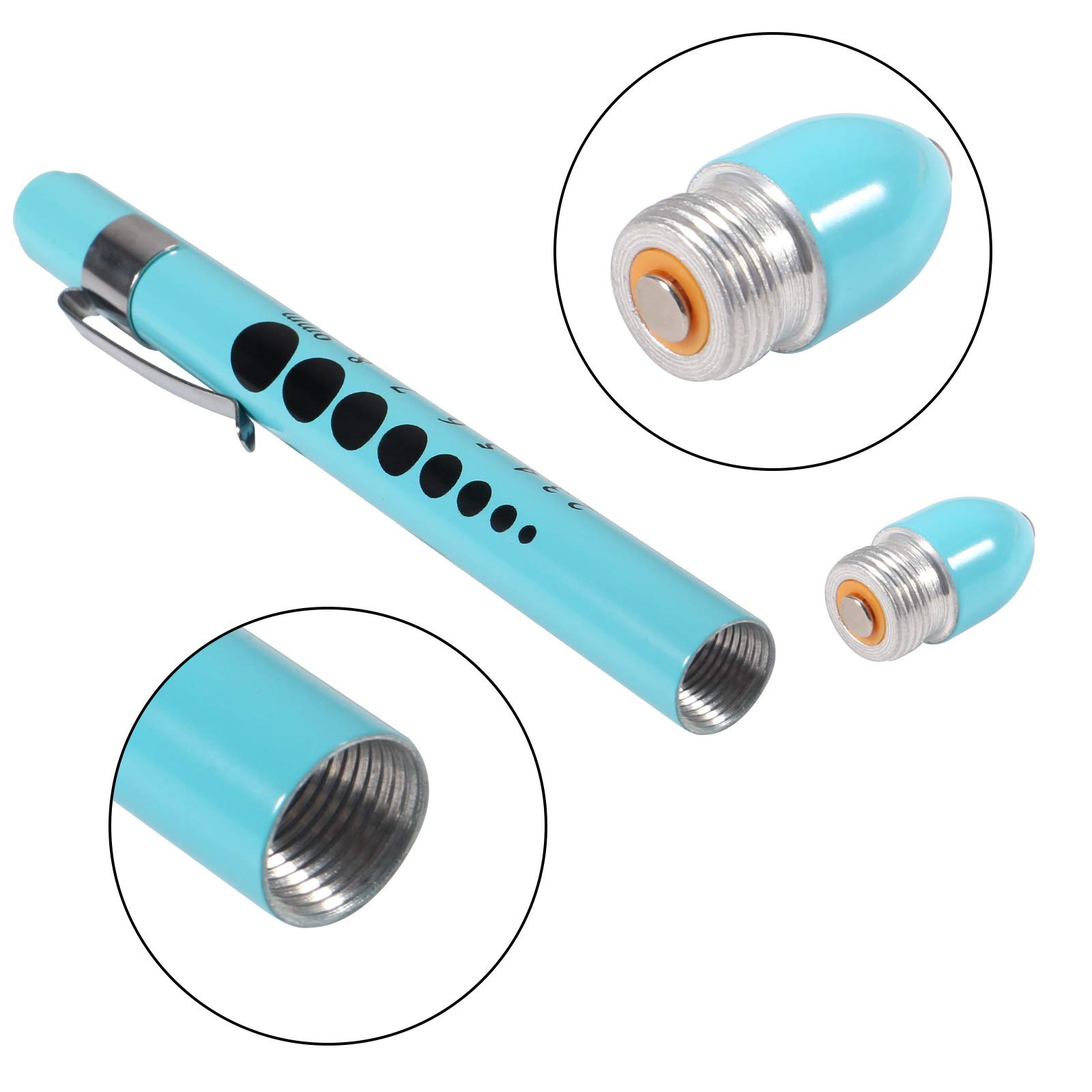 Aokin Pen Light with Pupil Gauge, Reusable LED Penlight Medical for Doctor Nurse Diagnostic etc, White Light, Sky Blue and Purple