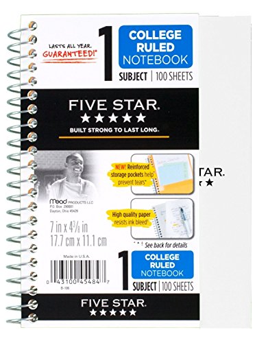 Five Star Personal Spiral Notebook, 7" x 4 3/8", 100 Sheets, College Rule, Assorted colors, 12 Pack