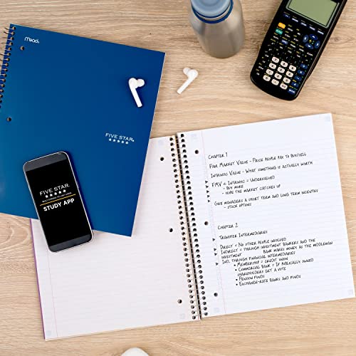 Five Star Spiral Notebooks + Study App, 3 Pack, 3 Subject, College Ruled Paper, 11" x 8-1/2", 150 Sheets, Green, Purple, Blue (38820)