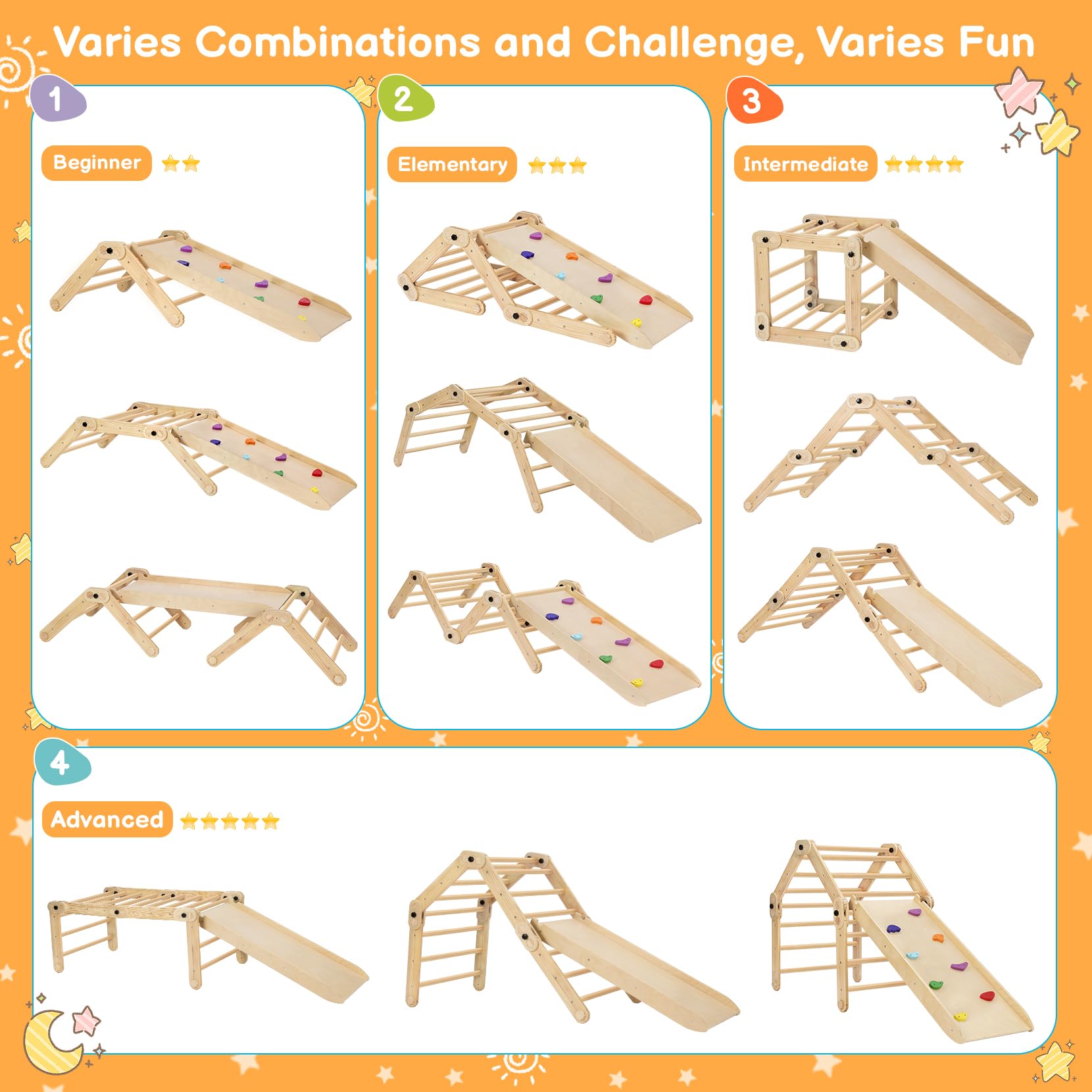 Dripex Pikler Triangle Set, X-Large Climbing Triangle with Reversible Ramp and More Than 20 Playing Modes, Premium Early Learning Montessori Climbing Toys for Toddler Kids