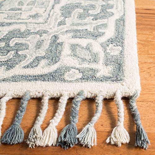 SAFAVIEH Aspen Collection 7' Square Grey / Light Grey APN122A Handmade Boho Braided Tassel Wool Area Rug