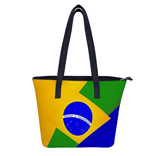 Brazilian Flag Women's Tote Bag PU Leather Shoulder Bag Handbags Purse For Work Shopping Travel