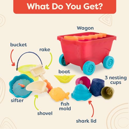 B. toys- Wavy-Wagon- Red- Water Play- Travel Beach Buggy- 11 Funky Sand Toys β Phthalates and BPA Free β 18 months +