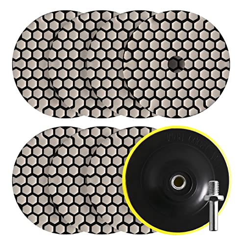 iMetrx 8Pack Diamond Polishing Pads 4 inch Dry (7pcs, Grits 50#-2000#) and Backer Pad (1Set) Concrete Diamond Sanding Discs Marble Granite Stone polishing kit