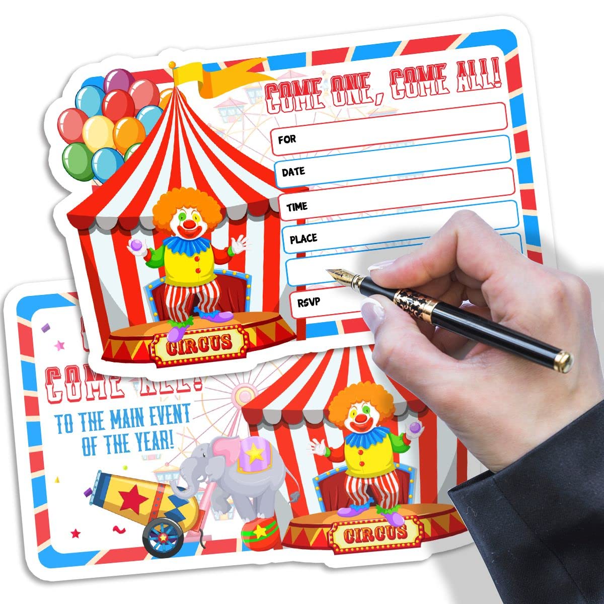 MUZRUYOU Carnival Circus Birthday Party Invitations card for Kids with Envelopes, Carnival Circus Party Supplies(20set