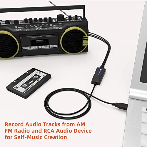 DriverGenius AV202-B USB2.0 Audio Capture/Grabber Card Device - Analog Cassette to Digital MP3 Converter - Compatible for Windows 11, macOS
