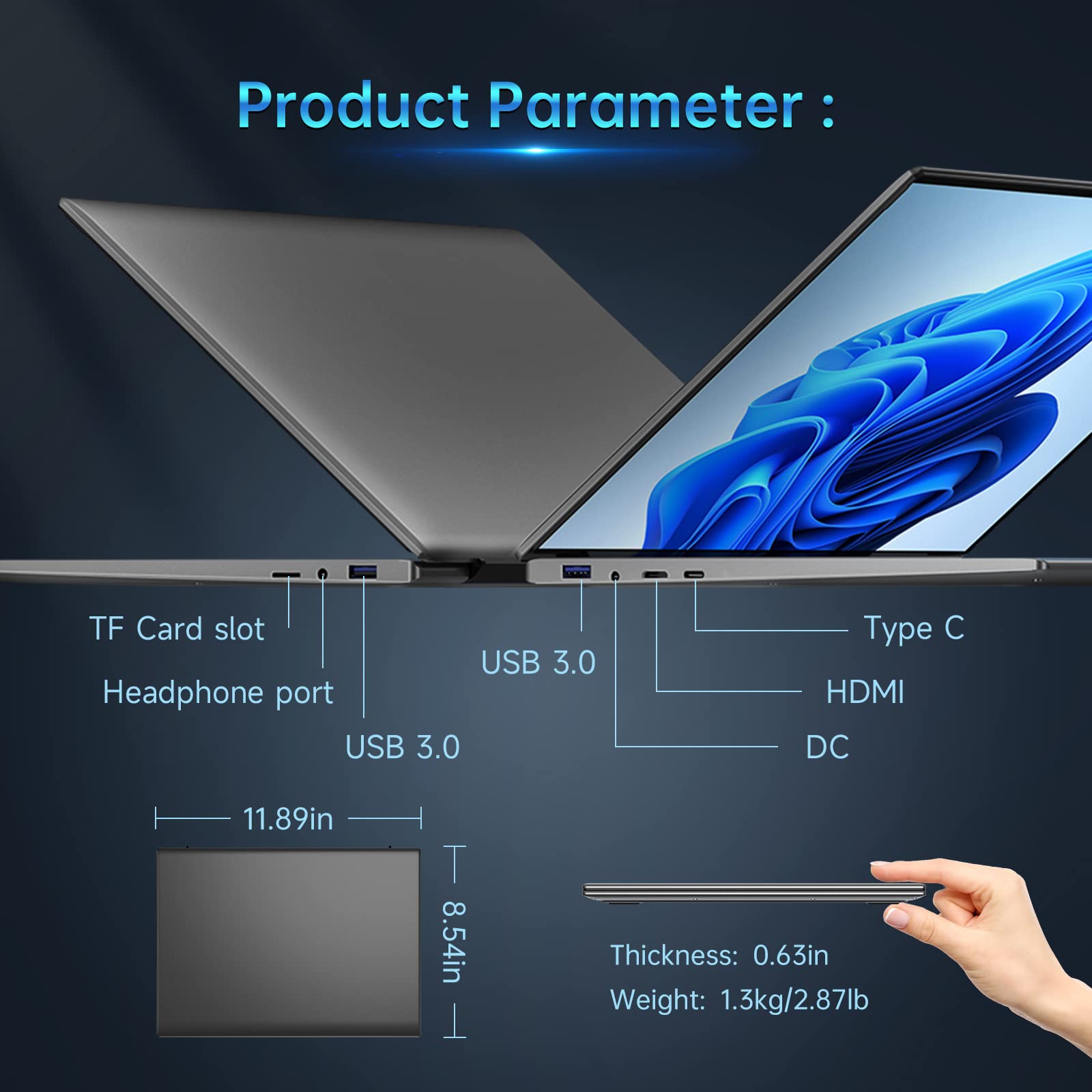 ALLDOCUBE 13.5” Laptop Windows 11, Laptop 12GB Ram 256GB SSD, 3000x2000 3K Display, Intel Celeron N5100, Quad Core, with Cooling Fan, HDMI