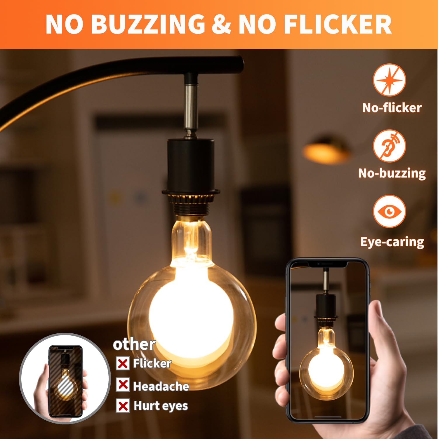 ALAMPEVER Large Globe LED Light Bulbs, Decorative Dimmable LED with 6W Equivalent to 40W Light Bulbs, 2700K Soft White, E26 Base,400LM,CRI90,G125,Frosted