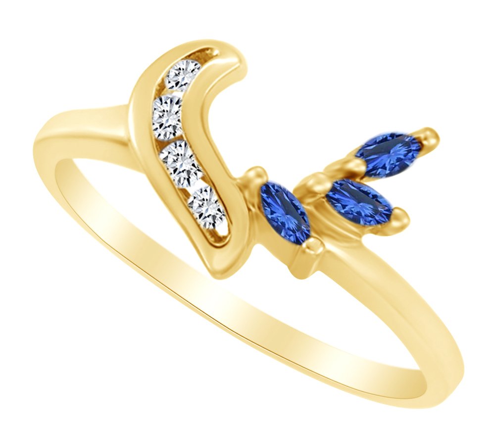 AFFY 0.07 Ct Simulated Blue Sapphire & White Natural Diamond Wrap Style Enhancer Ring in 14k Yellow Gold Ring Size - 10.5