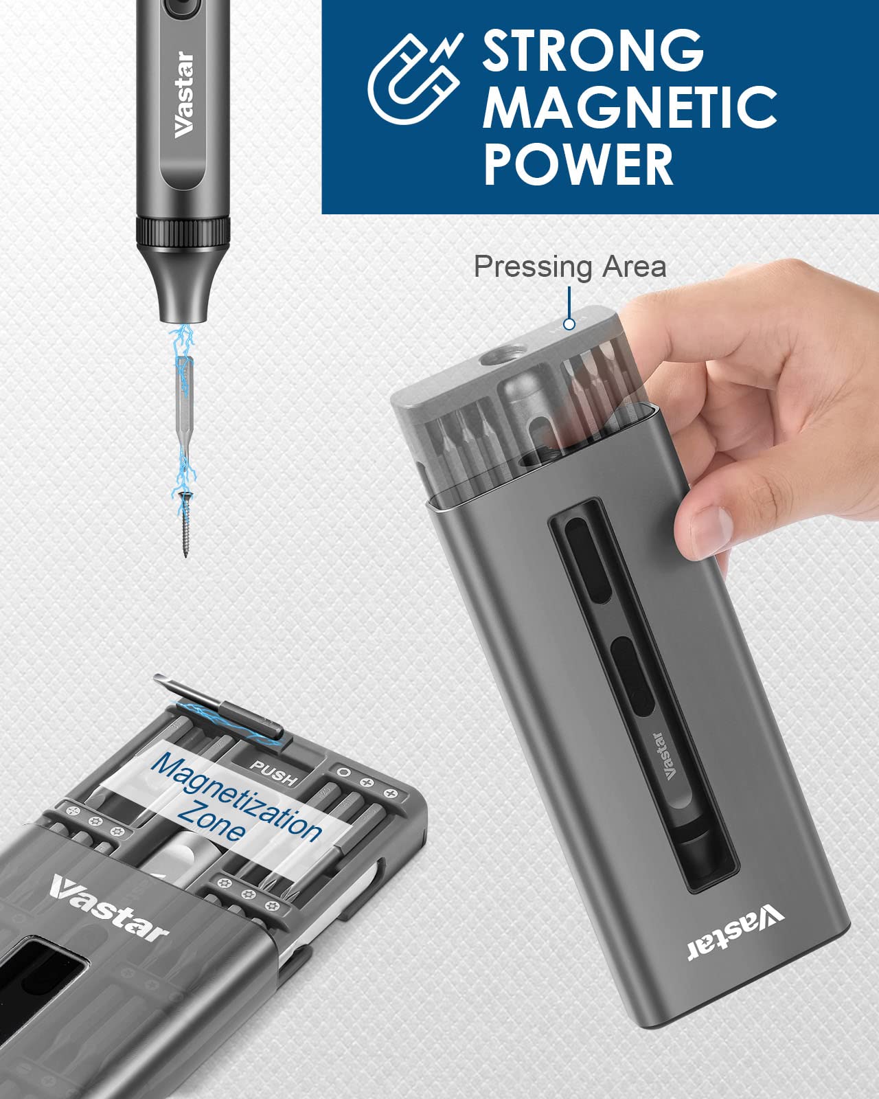 Vastar Mini Electric Screwdriver, 52 in 1 Precision Screwdriver Set with 48 Magnetic Bits, Rechargeable Power Torque Repair Tool Kit with Led Lights for ipad Phones Laptops PC Computer MacBook Camera