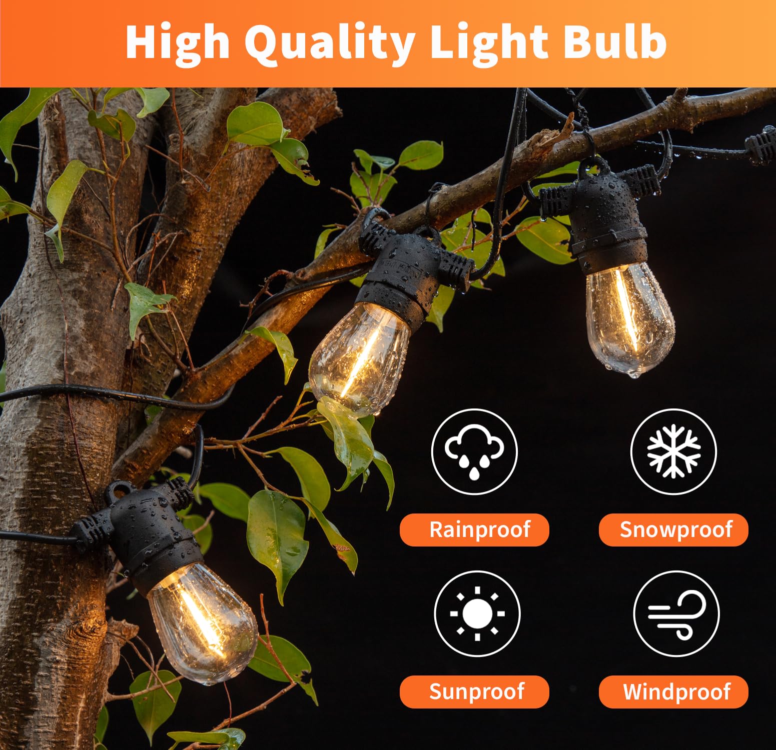 ALAMPEVER LED String Light Bulbs,E26 Bulb for Outdoor String Lights Bulb,24 Pack Waterproof S14 Replacement LED Bulbs,5W,2200K Warm White,Non-Dimmable