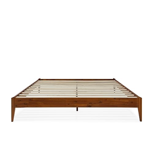 Bme Dinkee 15 Inch Signature Bed Frame Without Headboard - Modern & Minimalist Style with Acacia Wood - 12 Strong Wood Slat Support - Easy Assembly - No Box Spring Needed - Caramel, King