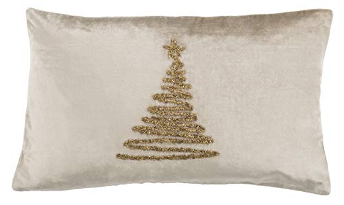 Safavieh Enchanted Evergreen Throw Pillow, 12"x22", Beige/Gold