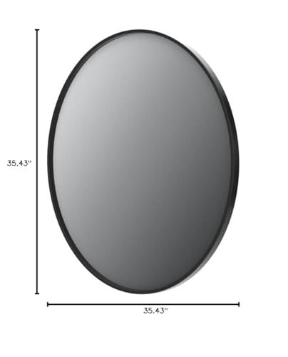 B&C 36 inch Round Mirror with 1-9/16" Matte Black Aluminum Frame, Black Metal Frame Circle Mirror, Circular Wall Mirror for Bathroom