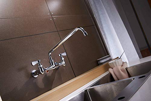 BATHLAVISH Wall Mount Kitchen Sink Faucet 8β Commercial Center Double Handle Bar Laundry Utility Swivel Spout Chrome Mixer Tap