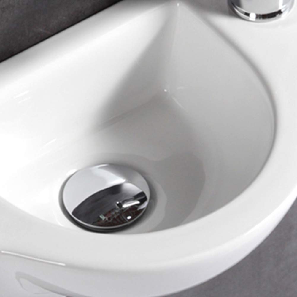 Bathroom Ceramic Washbasin and Faucet Combo White Small Sink Wall Mount Sink Corner Sink Set Chrome Pop-up Drain Included (Sink with Faucet & Drain)