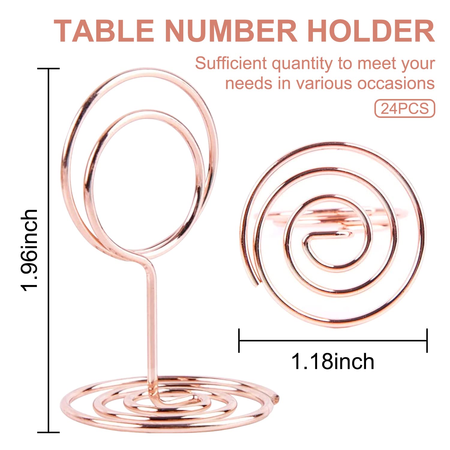 MLURCU Table Number Holders 24PCS Mini Place Card Holders 2 Inch Short Wire Picture Holders Table Number Stands for Wedding Reception Graduation Party Restaurant Photo Menu Memo Holder(Rose Gold)