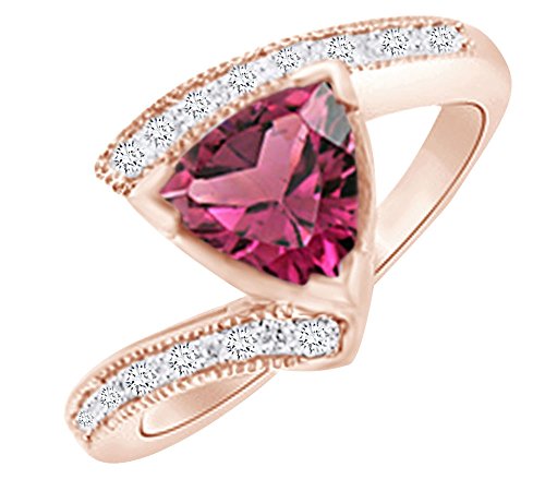 AFFY 1.24 cttw Simulated Pink Sapphire & White Natural Diamond Engagement Wedding Ring in 14k Rose Gold Ring Size 7.5