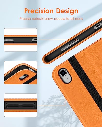 DTTO iPad Air 5th Generation Case (2022) / iPad Air 4th Generation Case (2020) 10.9 Inch, Premium Leather Business Folio Stand Cover with Pencil Holder [2nd Pencil Charging] for iPad Air 5/4, Orange