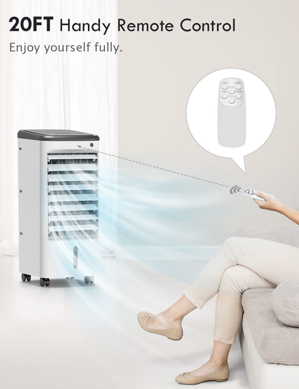 BREEZEWELL 3-IN-1 Evaporative Air Cooler, Portable Air Conditioner Fan/Humidifier with Ice Box, 12H Timer&Remote Control,Ultra-quiet,65° Oscillating Personal Evaporative Cooler for Room Home&Office