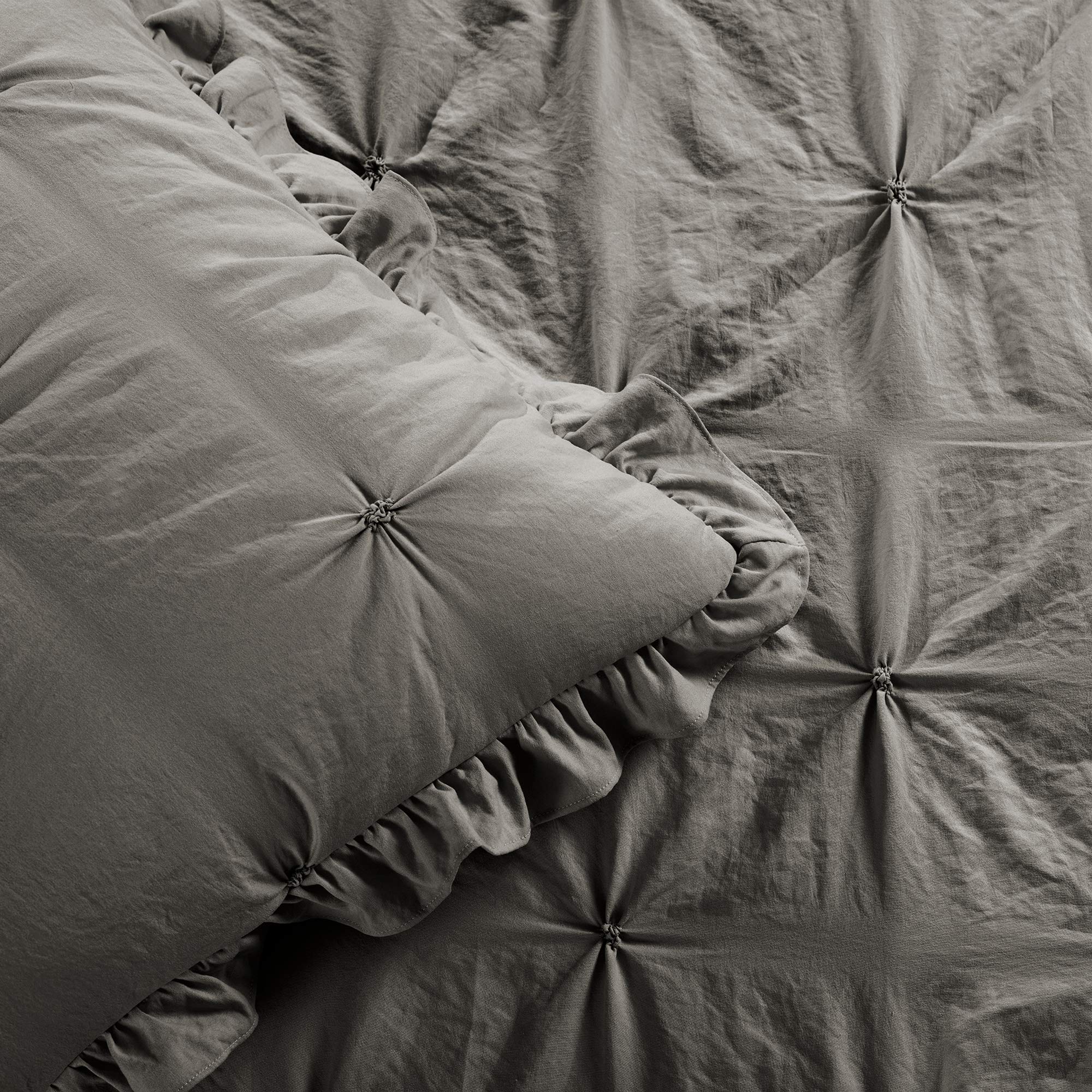 Lush Decor Ravello Pintuck Ruffle Skirt Bedspread Set - Luxe 2 Piece Ruffled Bedding Set - Traditional Glam & Farmhouse Inspired Bedroom Decor - Twin, Dark Gray