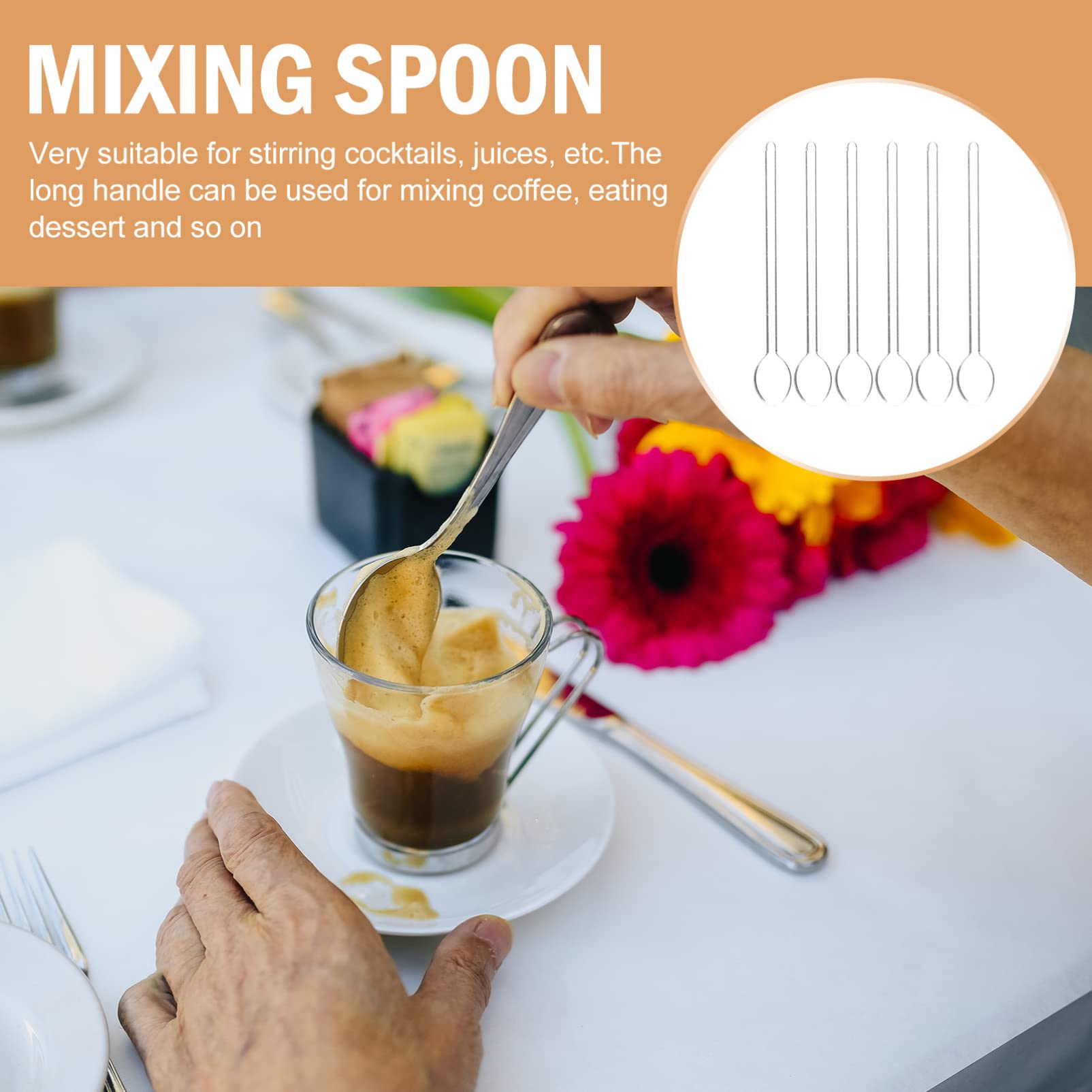 DOITOOL 6Pcs Clear Glass Espresso Spoons Teaspoons, Glass Stirring Spoons Coffee Mixing Spoons Coffee Tea Stirrers for Home Bar Party, 5.58