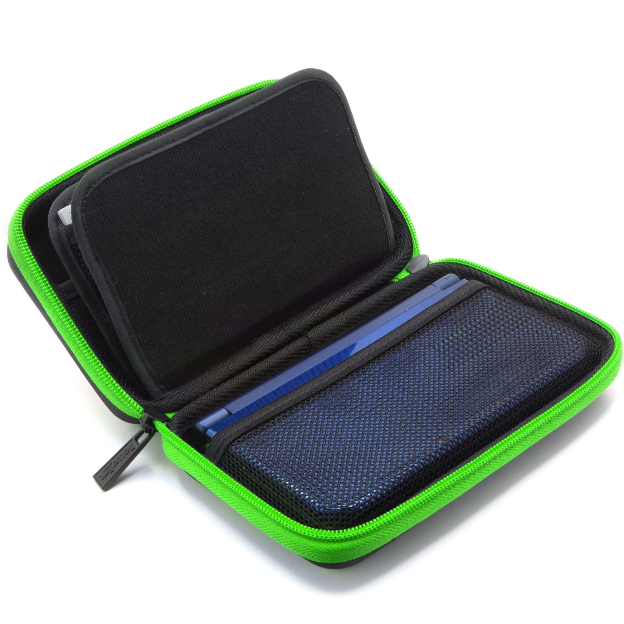 BRENDO 2DS XL Case, 3DS XL Carrying Case for New Nintendo 2DS XL and 3DS XL, 24 Game Cartridge Holders and a Large Stylus - Black/Lime Green