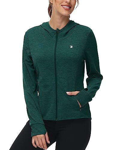 BASUDAM Women's Hiking Shirts Lightweight UPF 50+ Sun Protection Open Zippered Outdoor Hoodie Jackets Blackish Green S