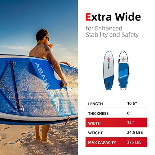 Abahub Inflatable SUP, Wide 10'6" x 34" x 6" iSUP, Blue Standup Paddleboard with Adjustable Carbon Fiber Paddle, Kayak Seat, for Yoga, Paddle Board, Kayaking, Surf, Canoe, Fishing
