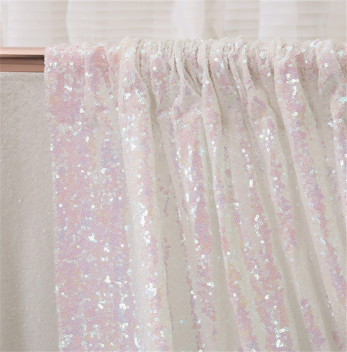 Eternal Beauty White Iridescent Sequin Backdrop, 10x10 Ft Glitter Background Curtains for Shimmer Photography Party Wedding Birthday Halloween Christmas Back Drop Decor