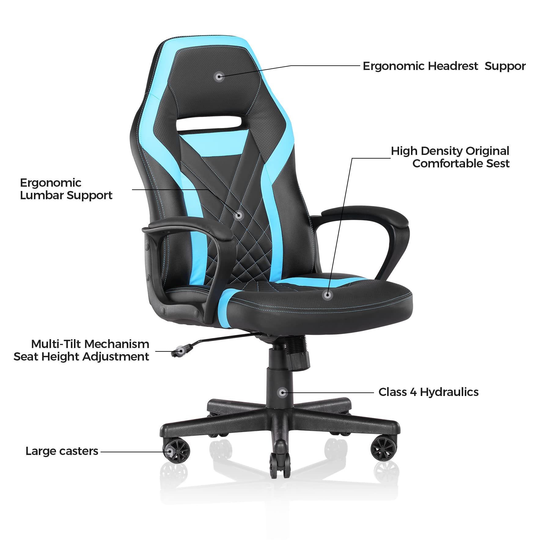 EUREKA ERGONOMIC Computer Gaming Chair, Game Chair Computer Desk Chair with Headrest,Lumbar Support Height Adjustable, E-Sports Sillas Gamer Chairs for Adults, Blue