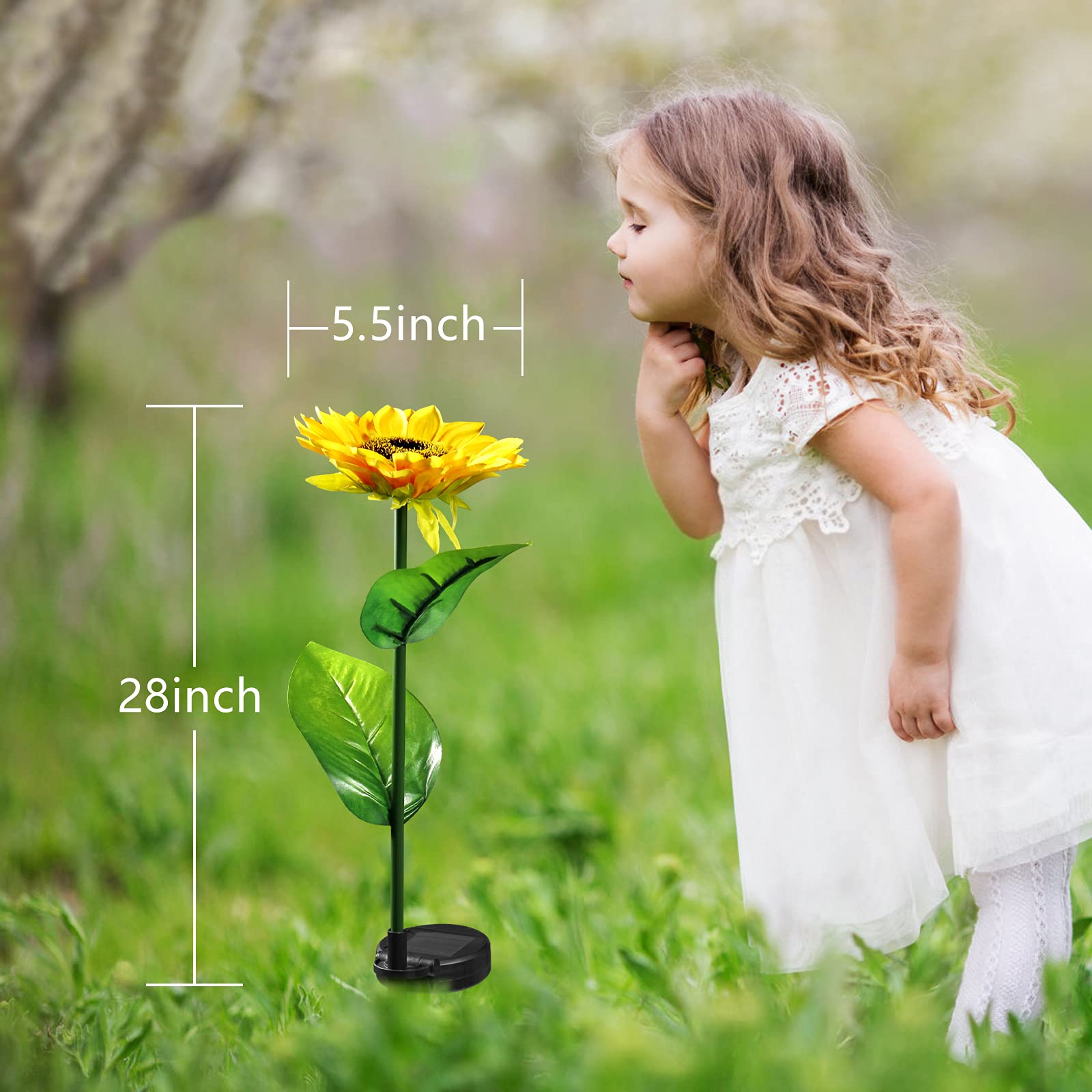 GRUTTI 2-Pack 20 LED Outdoor Solar Sunflower Lights, IP65 Waterproof Decorative Lights Solar Powered Garden Lights for Garden Patio Porc Backyard Pathway