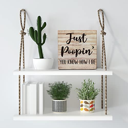 Bathroom Quote Wooden Box Sign Desk Decor Rustic Bathroom Wood Box Sign for Home Shelf Table Decoration 5 X 5 Inch