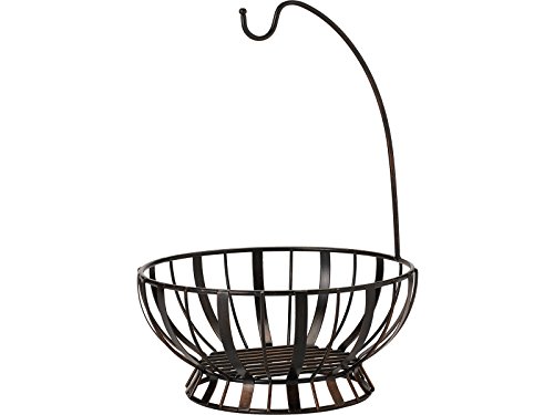 Gourmet Basics by Mikasa Band and Stripe Metal Fruit Basket with Banana Hook, Antique Black