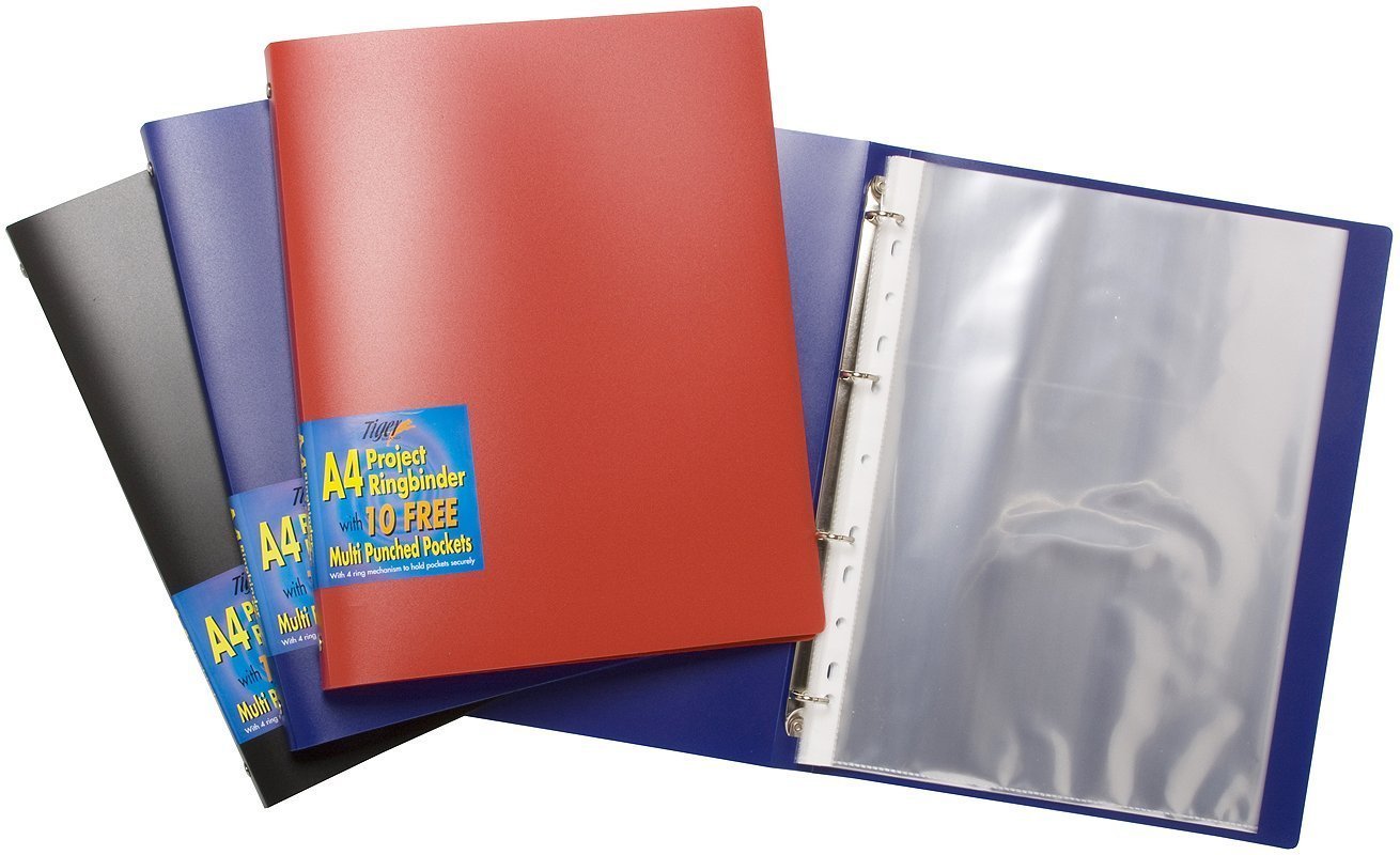A4 Project 4 Ring Binder Ringbinder Folder + 10 Free Clear Plastic Pockets