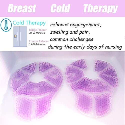 Breast Therapy Ice Packs, Hot and Cold Breast Pads, Breastfeeding Essentials Large Gel Bead Packs for Moms, 2 Pack (Large Breast Ice Pack (Purple))