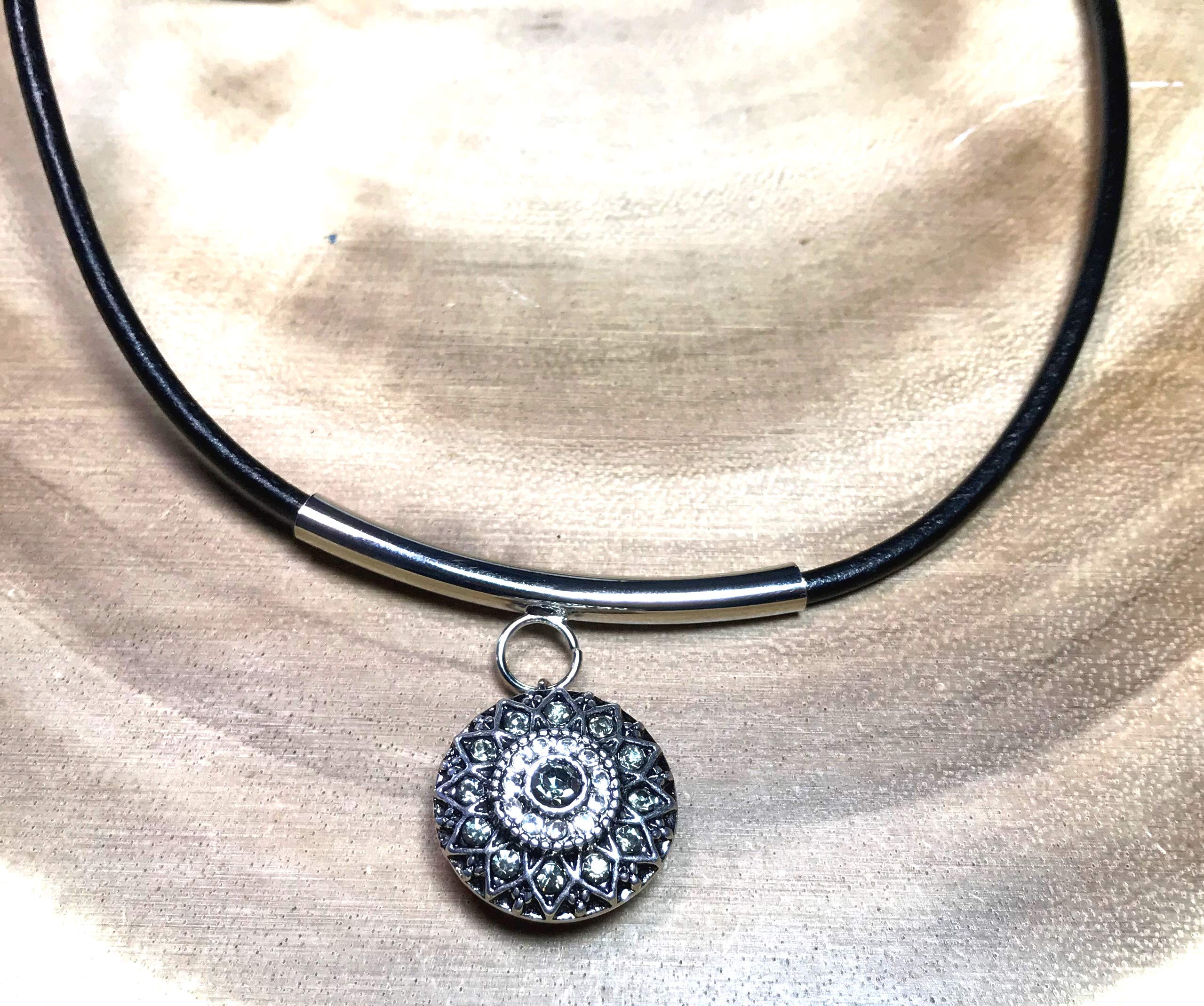 My Prime Gifts Snap Jewelry Pendant & Necklace Black Leather Length 18-20" Holds 18-20mm Standard Snaps