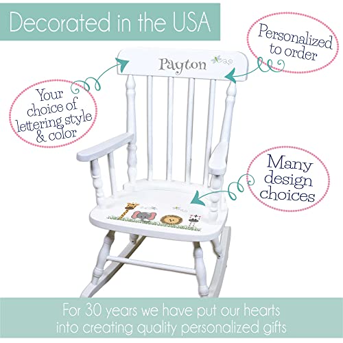 MyBambino Children's Personalized White Bright Butterfly Rocking Chair Pink Purple Flowers