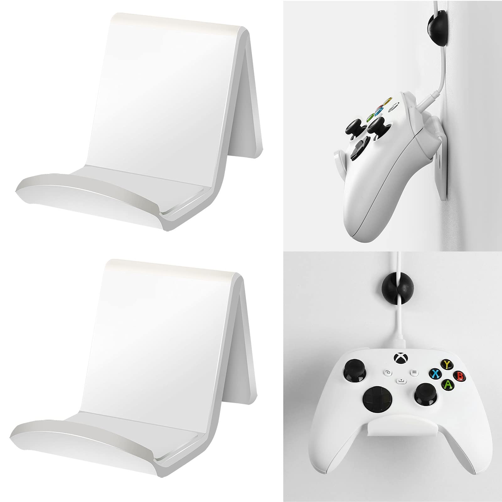 OAPRIRE Universal Controller Stand Holder 2 Pack for XBOX ONE PS4 PS5 SWITCH, Controller Wall Mount Gaming Accessories with Cable Clips&Anti-Slip Pads (White)
